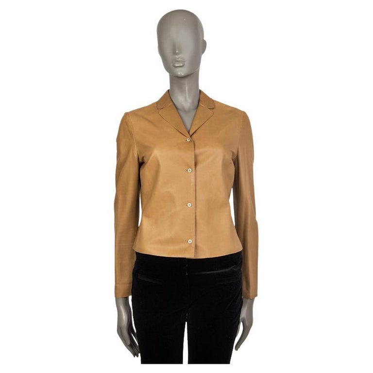 PRADA caramel brown leather CROPPED Blazer Jacket 42 M For Sale at 1stDibs
