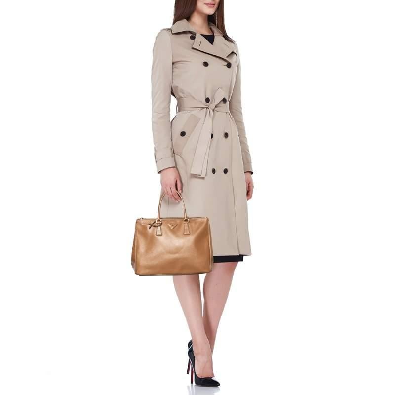 Prada Caramel Brown Saffiano Lux Leather Large Double Zip Tote at ...