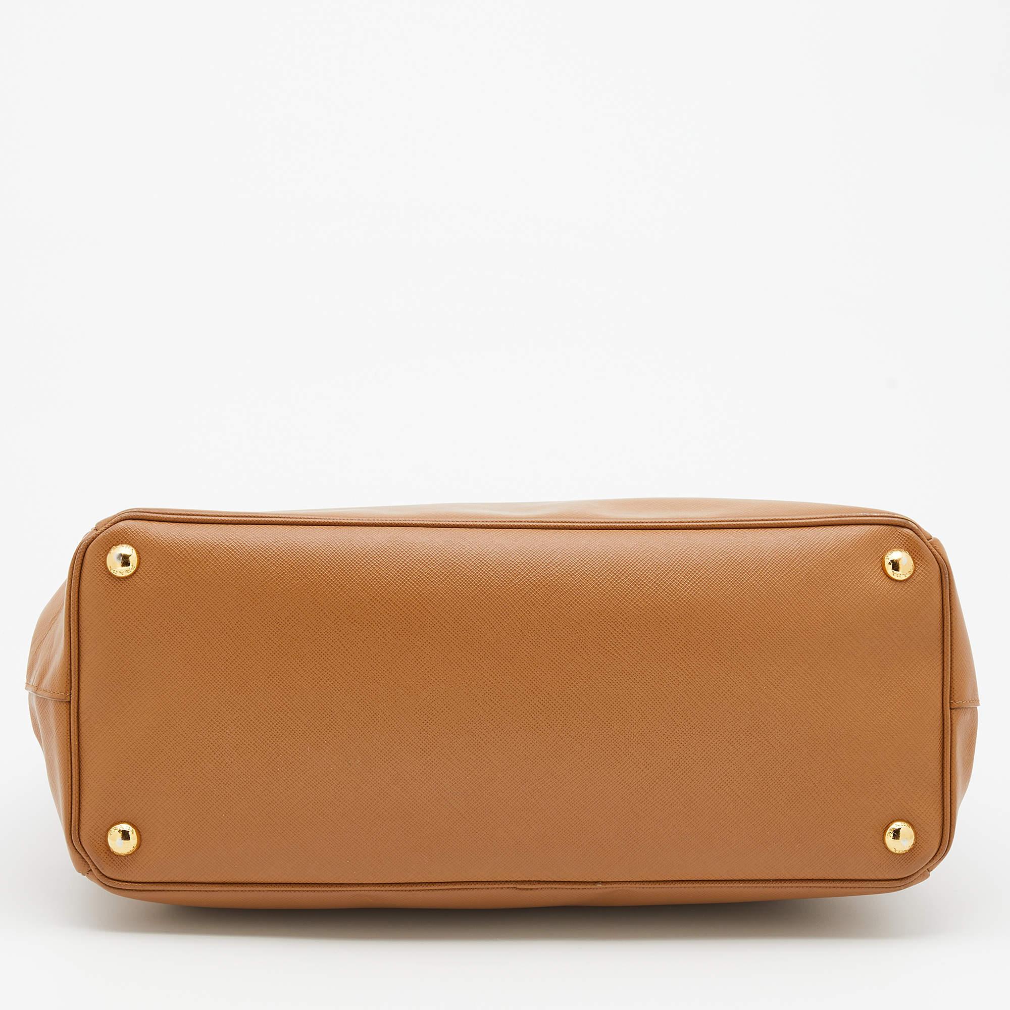 Prada Caramel Brown Saffiano Lux Leather Large Double Zip Tote at ...