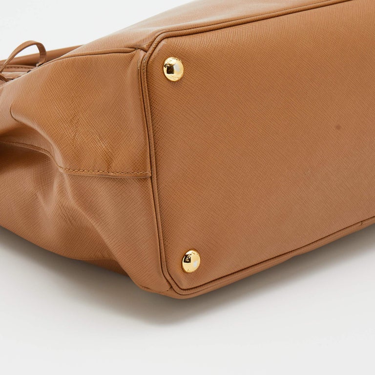 Prada Caramel Brown Saffiano Lux Leather Large Double Zip Tote at 1stDibs
