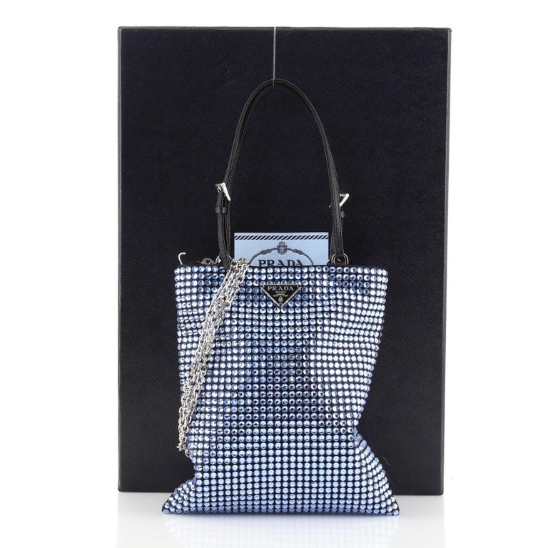 Prada Chain Flat Tote Crystal Embellished Satin Mini at 1stDibs