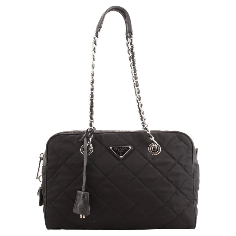 Prada Chain Handbag Quilted Tessuto Medium For Sale at 1stDibs