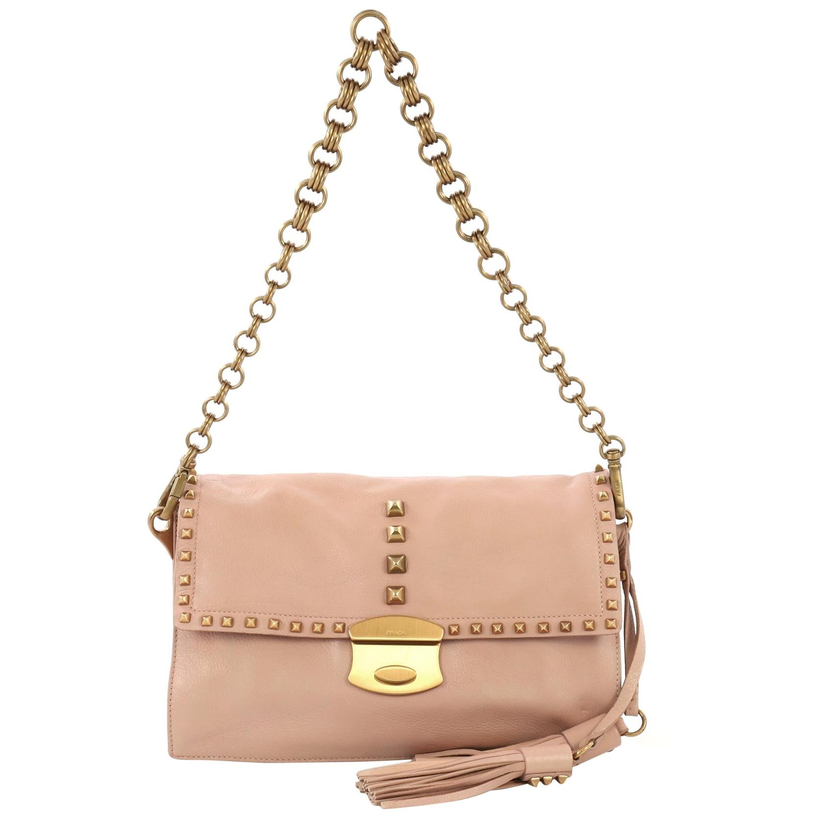 Prada Chain Strap Shoulder Bag Studded Leather Small at 1stDibs