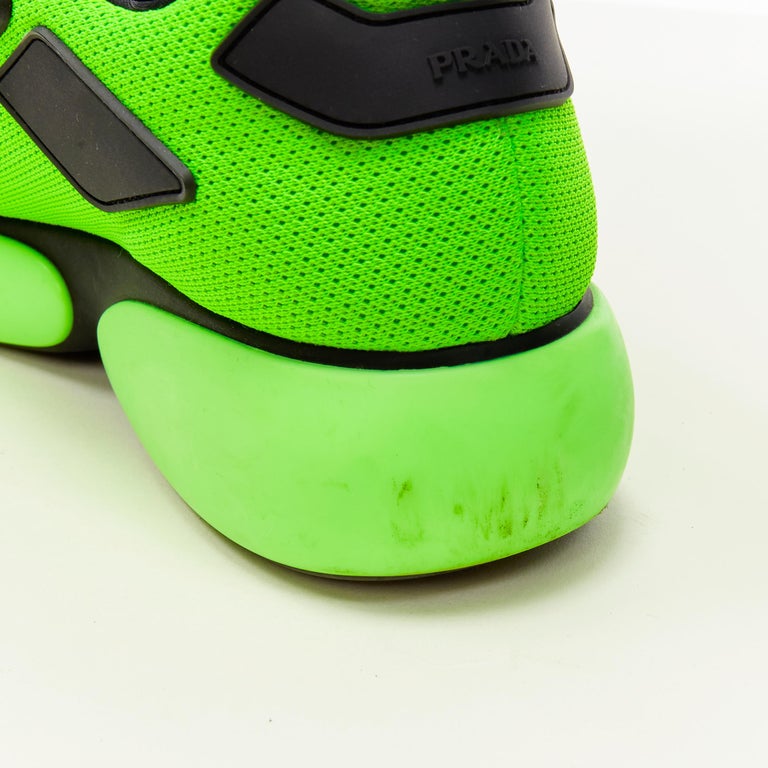 PRADA Cloudbust neon fluorescent green mesh logo strap low top sneakers ...