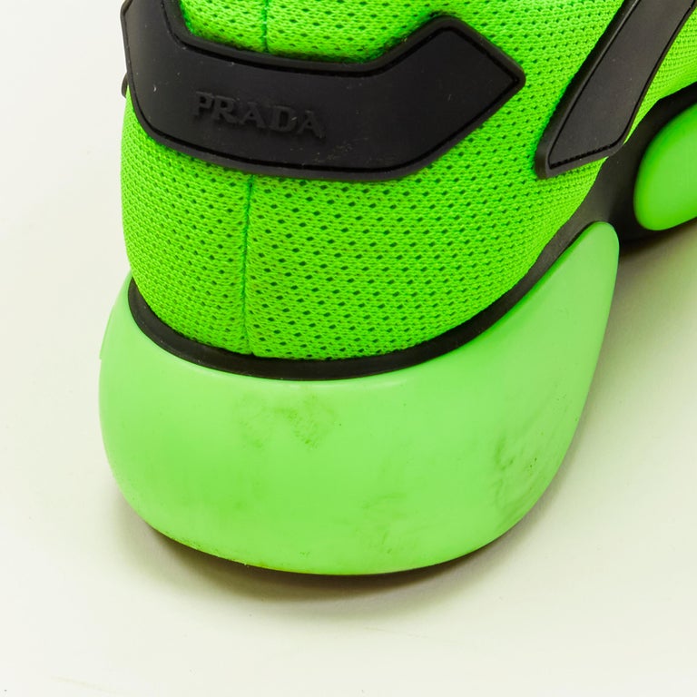PRADA Cloudbust neon fluorescent green mesh logo strap low top sneakers ...