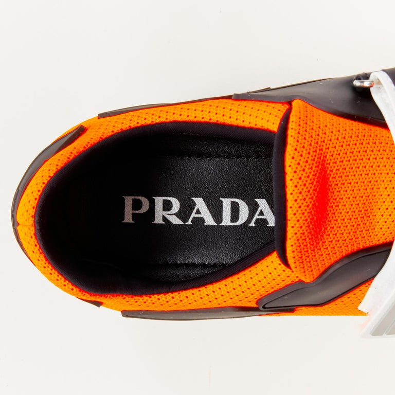 PRADA Cloudbust neon fluorescent orange mesh logo strap low top ...