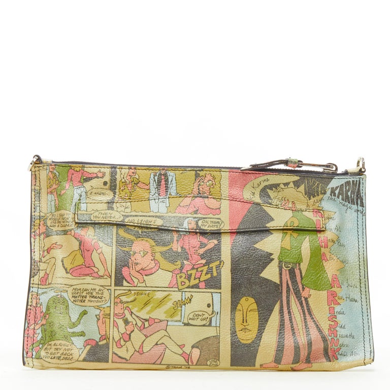 PRADA Comic Book Print leather top zip pouch sports strap crossbody bag ...