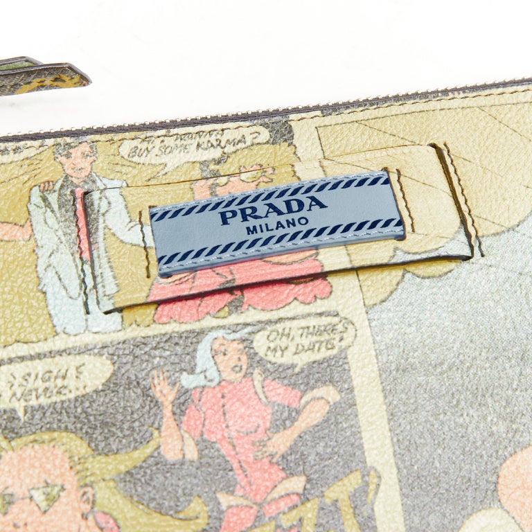 PRADA Comic Book Print leather top zip pouch sports strap crossbody bag ...