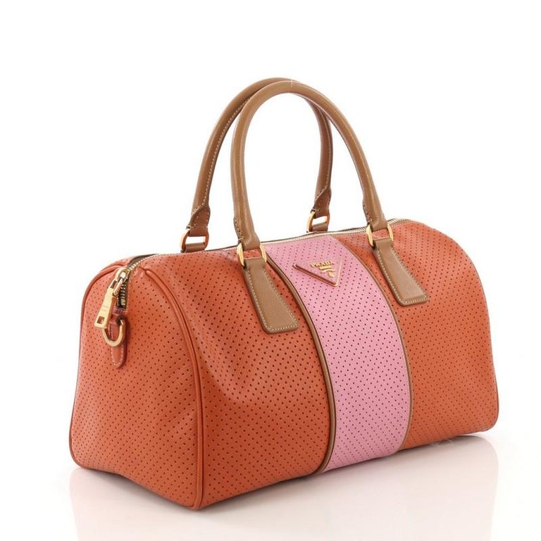 Prada Convertible Boston Bag Perforated Leather Medium at 1stDibs