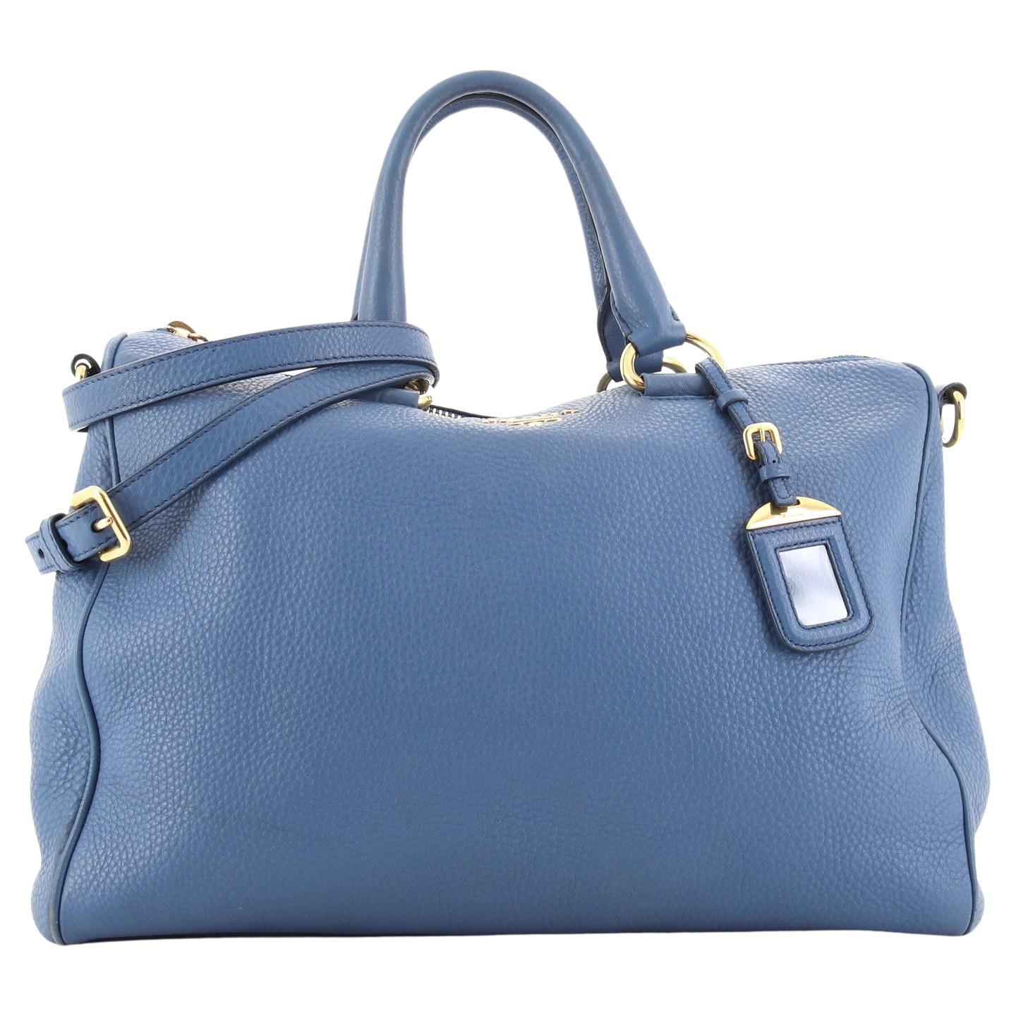 Prada Royal Blue Saffiano Leather Pyramid Frame Top Handle Bag For Sale ...