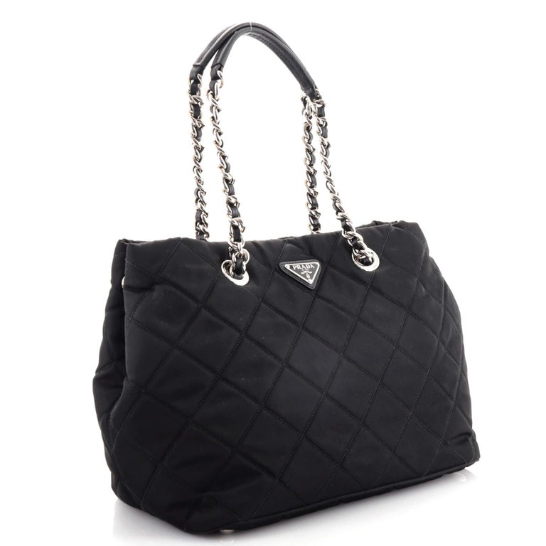 Prada Convertible Chain Tote Quilted Tessuto Medium For Sale at 1stDibs