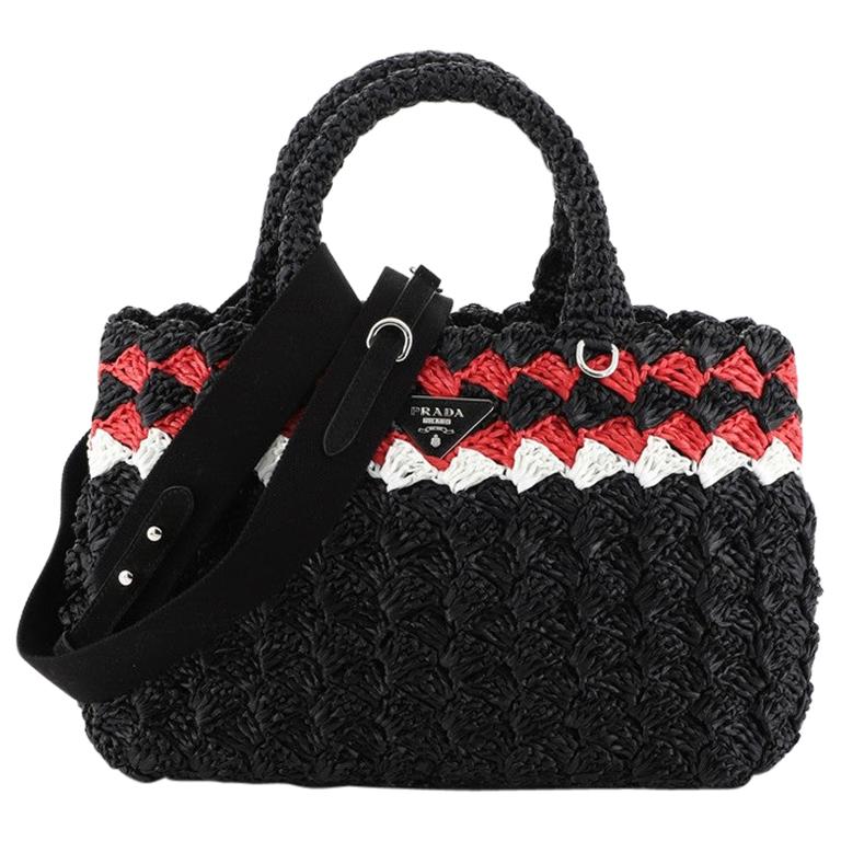 Prada Convertible Open Tote Woven Raffia Mini at 1stDibs