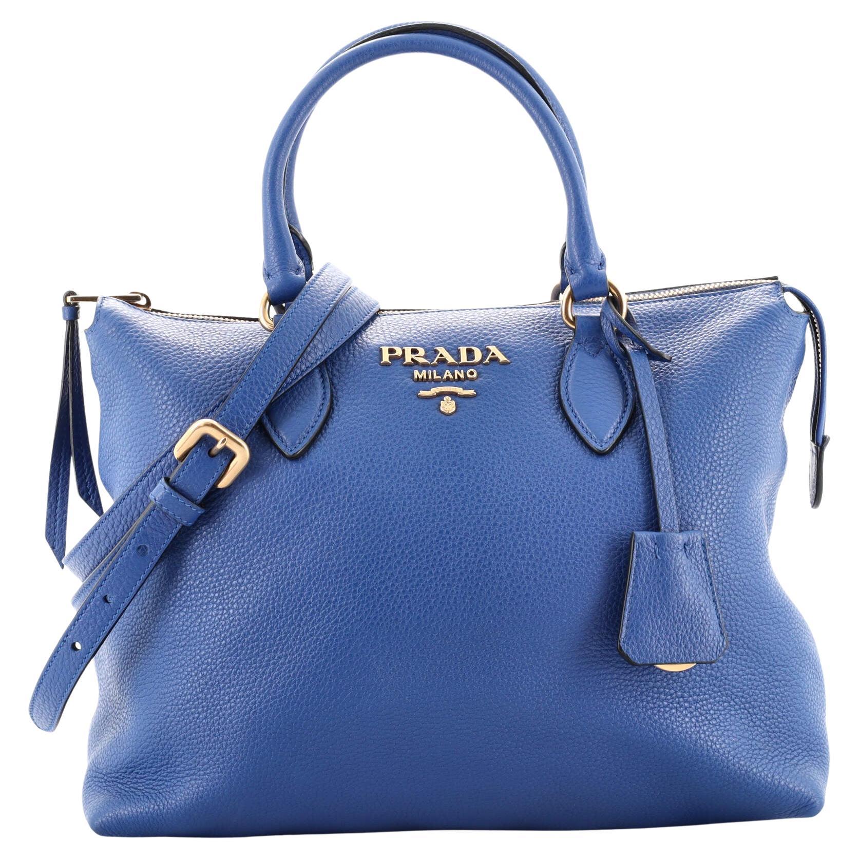 Prada Blue Bicolor Saffiano Lux Leather Medium Double Zip Tote For Sale ...
