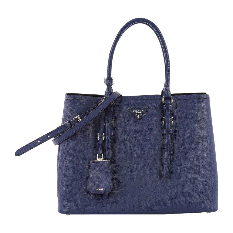 Prada Cuir Covered Strap Double Tote Saffiano Leather Medium at 1stDibs