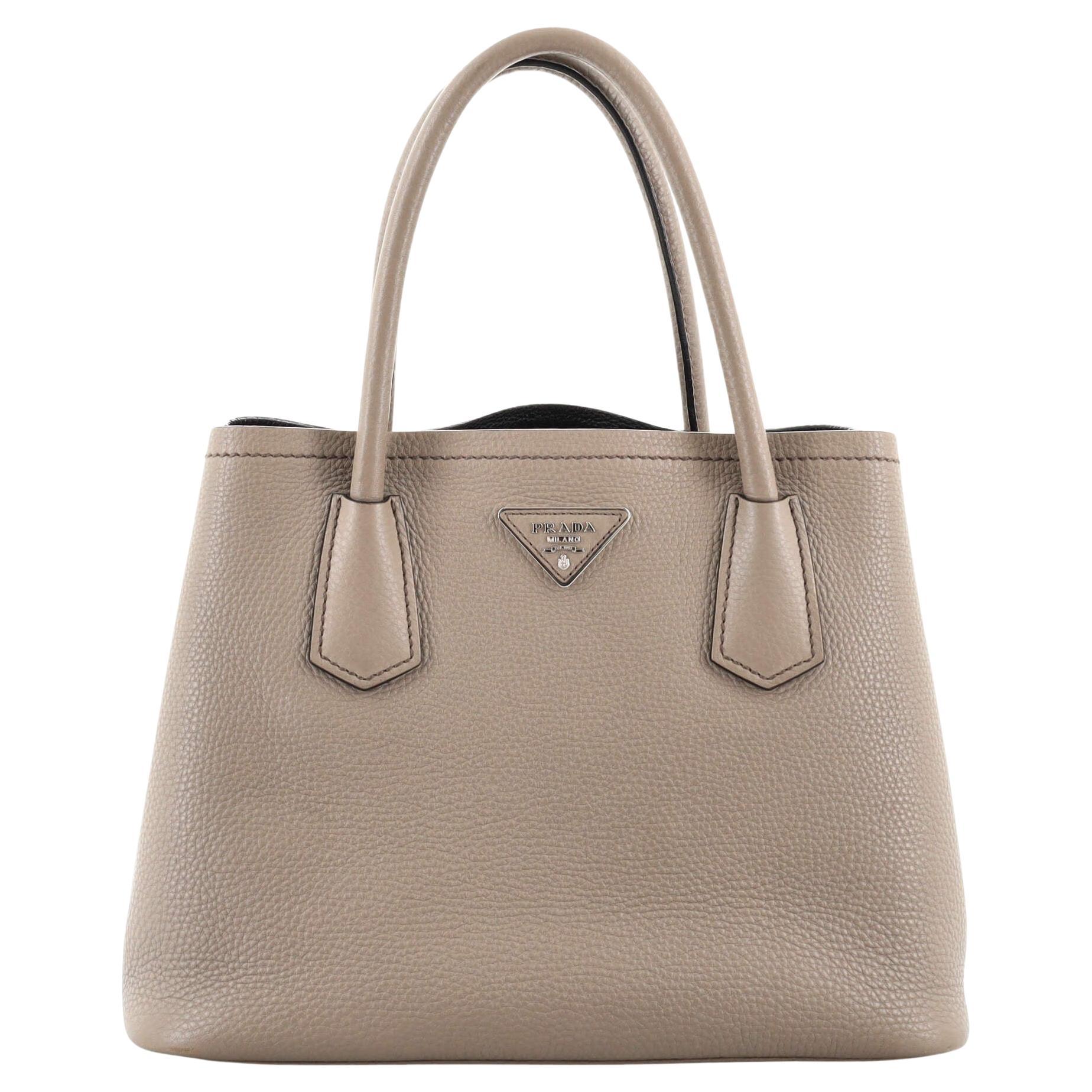 Taupe Prada Logo Fabric Tote Bag at 1stDibs