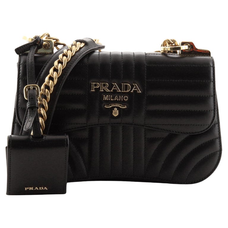 Prada Curved Flap Chain Shoulder Bag Diagramme Quilted Leather Small at ...