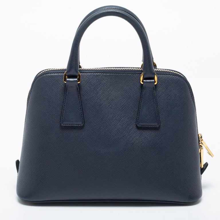 Prada Dark Blue Saffiano Lux Leather Small Promenade Satchel For Sale ...