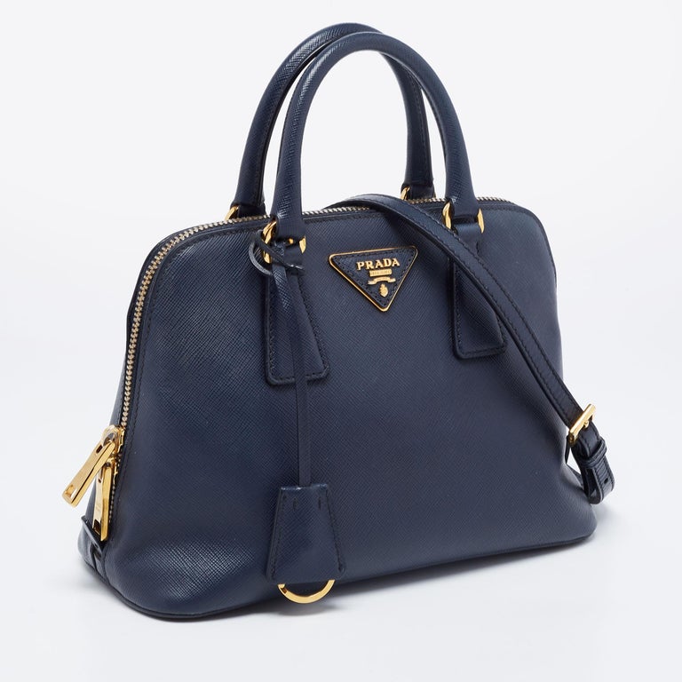 Prada Dark Blue Saffiano Lux Leather Small Promenade Satchel For Sale ...