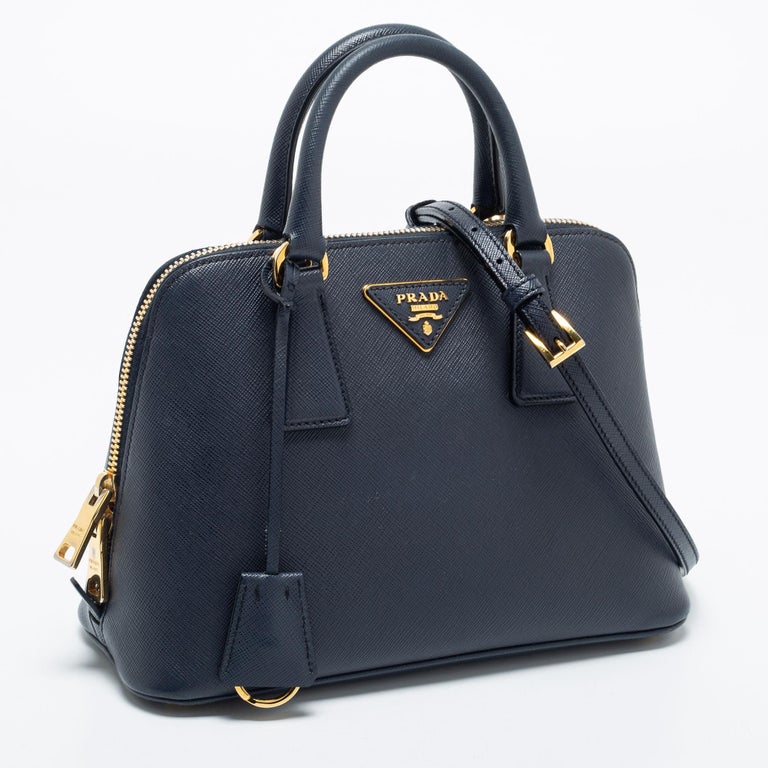 Prada Dark Blue Saffiano Lux Leather Small Promenade Satchel For Sale ...