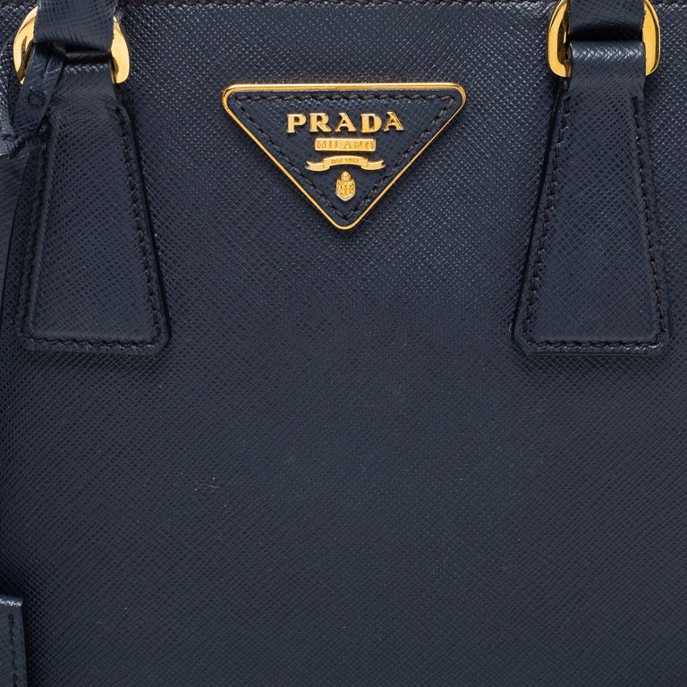 Prada Dark Blue Saffiano Lux Leather Small Promenade Satchel For Sale ...