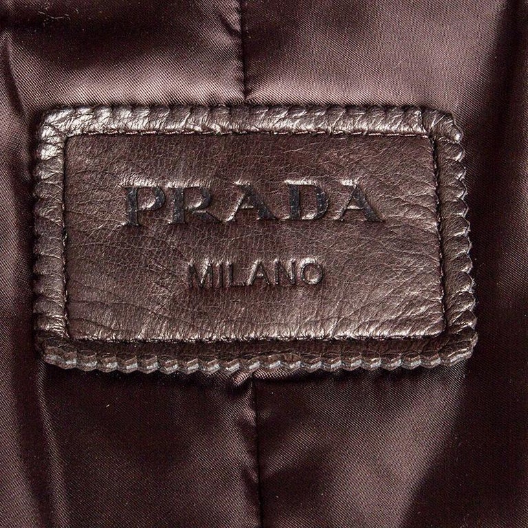 PRADA dark brown COATED LEATHER BELTED Coat Jacket 42 M For Sale at 1stDibs