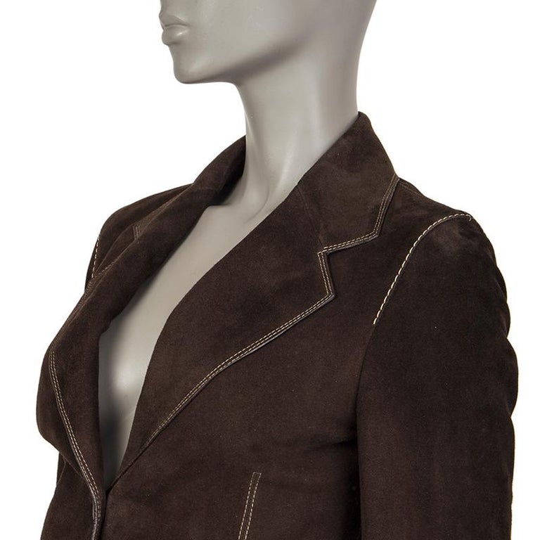 PRADA dark brown DEER SKIN SUEDE NOTCH COLLAR Jacket 40 S For Sale at 1stDibs