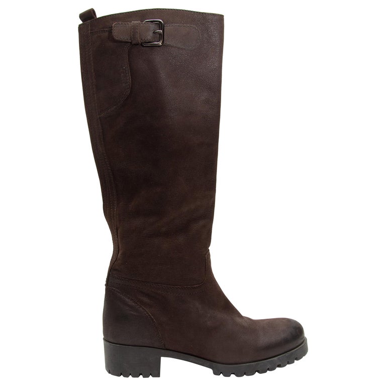 Prada Dark Brown Leather Riding Boots For Sale at 1stDibs