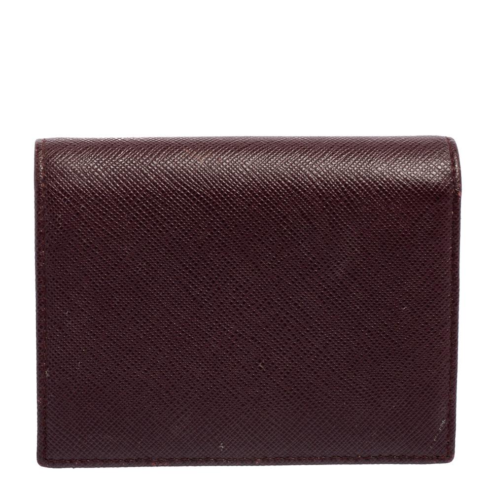 Prada Dark Burgundy Saffiano Lux Leather Bifold Card Case at 1stDibs