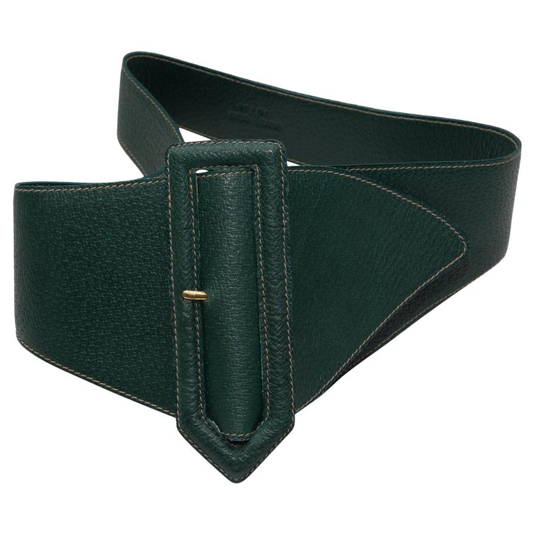 Prada Dark Green Wide Leather Belt For Sale at 1stDibs