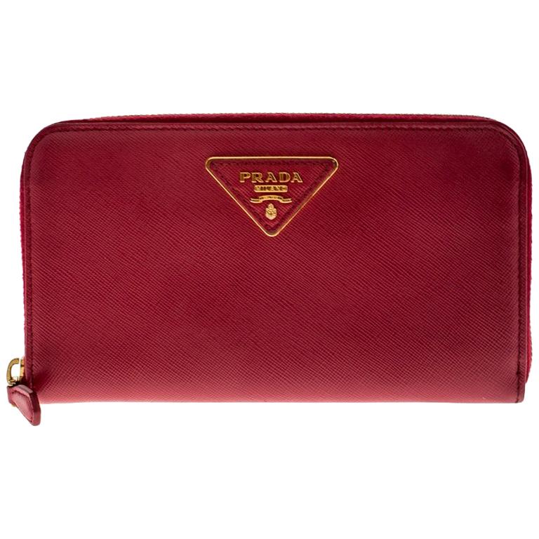Prada Pink Saffiano Leather Bow Flap Trifold Wallet at 1stDibs