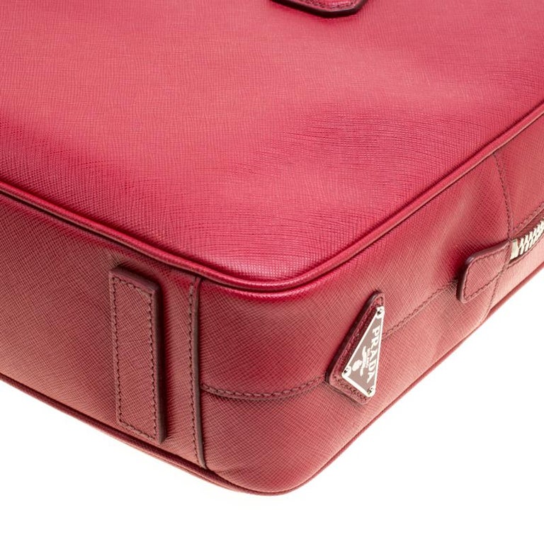 Prada Dark Red Saffiano Leather Travel Briefcase For Sale at 1stDibs