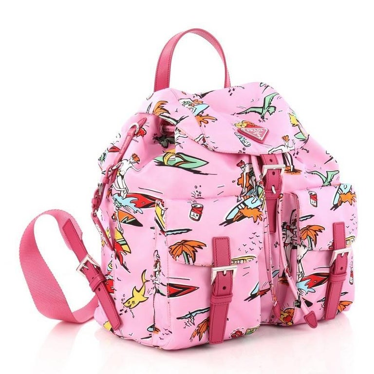 Prada Double Front Pocket Backpack Printed Tessuto Medium at 1stDibs