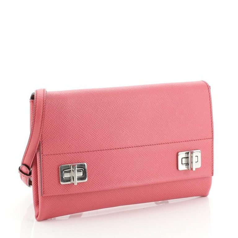 Prada Double Turn Lock Chain Shoulder Bag Saffiano Leather Small at 1stDibs