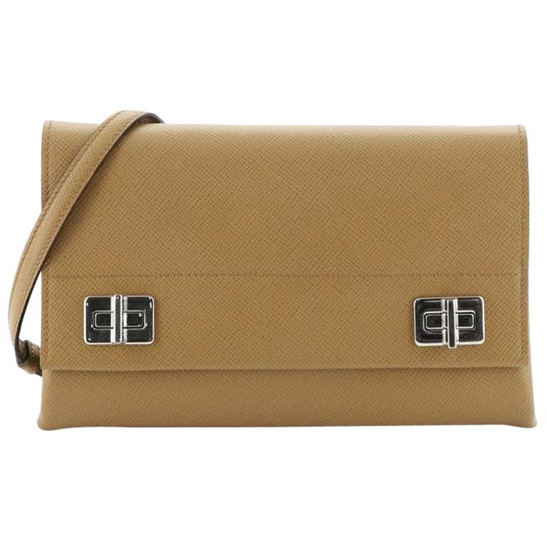 Prada Double Turn Lock Chain Shoulder Bag Saffiano Leather Small at 1stDibs