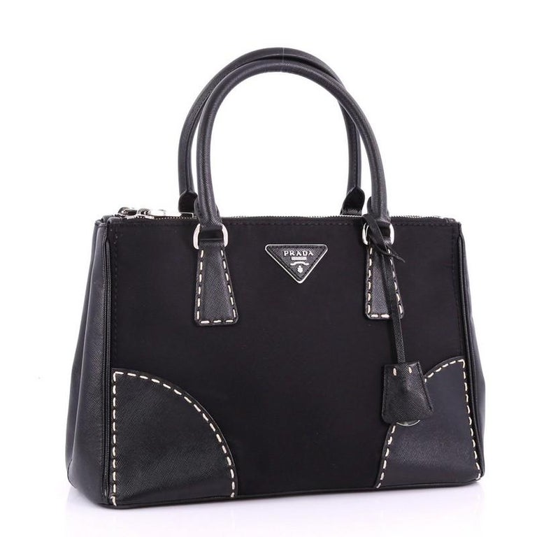 Prada Double Zip Convertible Tote Stitched Tessuto and Saffiano Small ...
