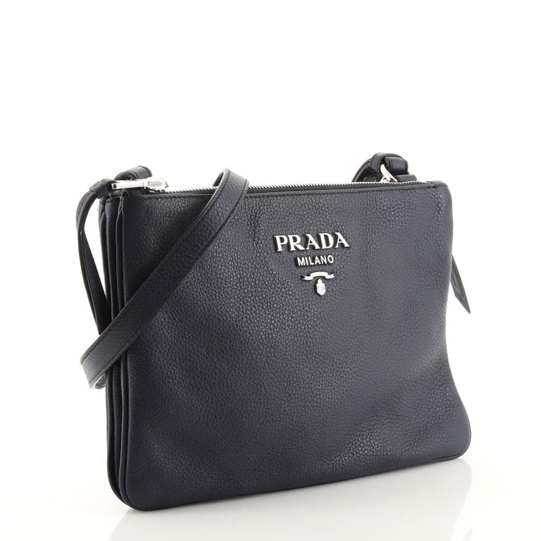 Prada Double Zip Crossbody Bag Vitello Daino Small at 1stDibs