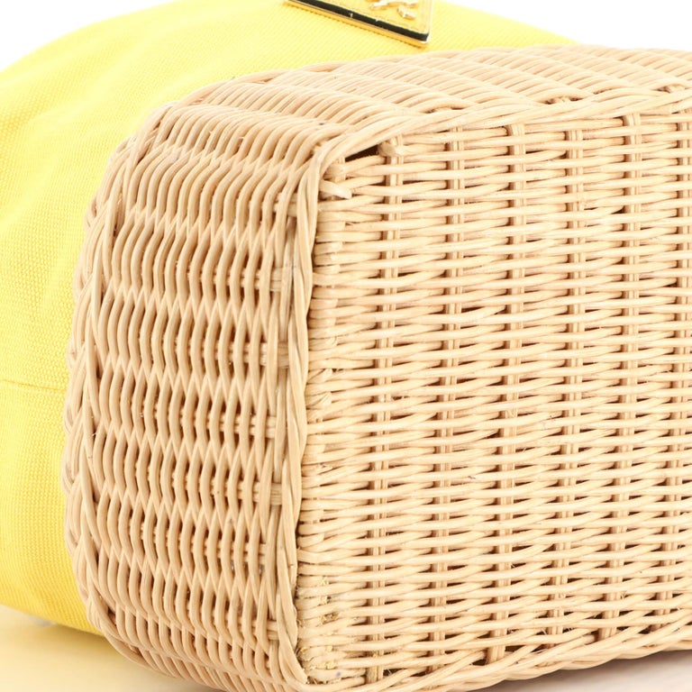 Prada Drawstring Bucket Bag Canvas and Wicker Medium For Sale at 1stDibs