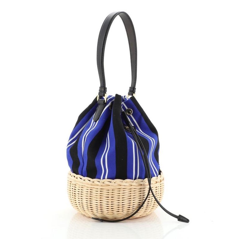 Prada Drawstring Bucket Bag Canvas and Wicker Small at 1stDibs
