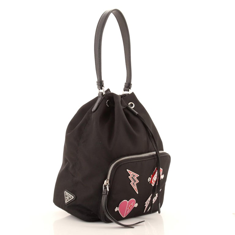 Prada Drawstring Bucket Bag Embellished Tessuto Small at 1stDibs