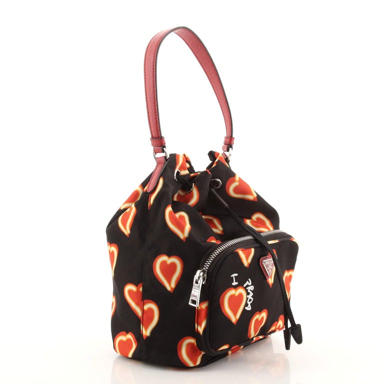 Prada Drawstring Bucket Bag Printed Tessuto Small at 1stDibs