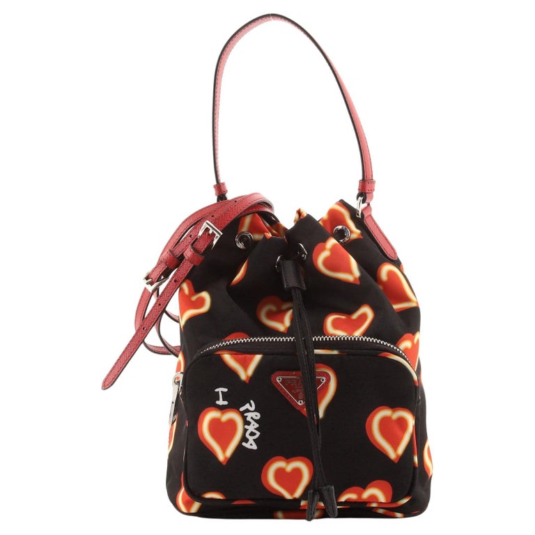 Prada Drawstring Bucket Bag Printed Tessuto Small at 1stDibs