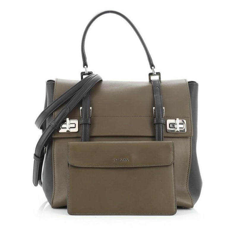 Prada Dual Flap Double Turn Lock Satchel City Calfskin Medium at 1stDibs