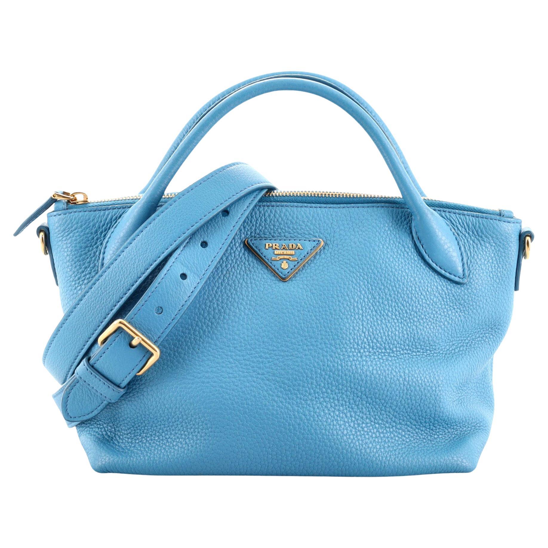 Prada Baby Blue Saffiano Lux Leather Small Galleria Double Zip Tote at ...