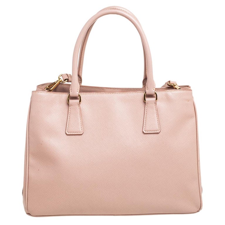 Prada Dusty Pink Saffiano Lux Leather Middle Zip Galleria Tote at 1stDibs