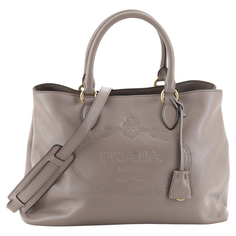Prada Embossed Logo Convertible Open Tote Glace Calf Medium For Sale at ...