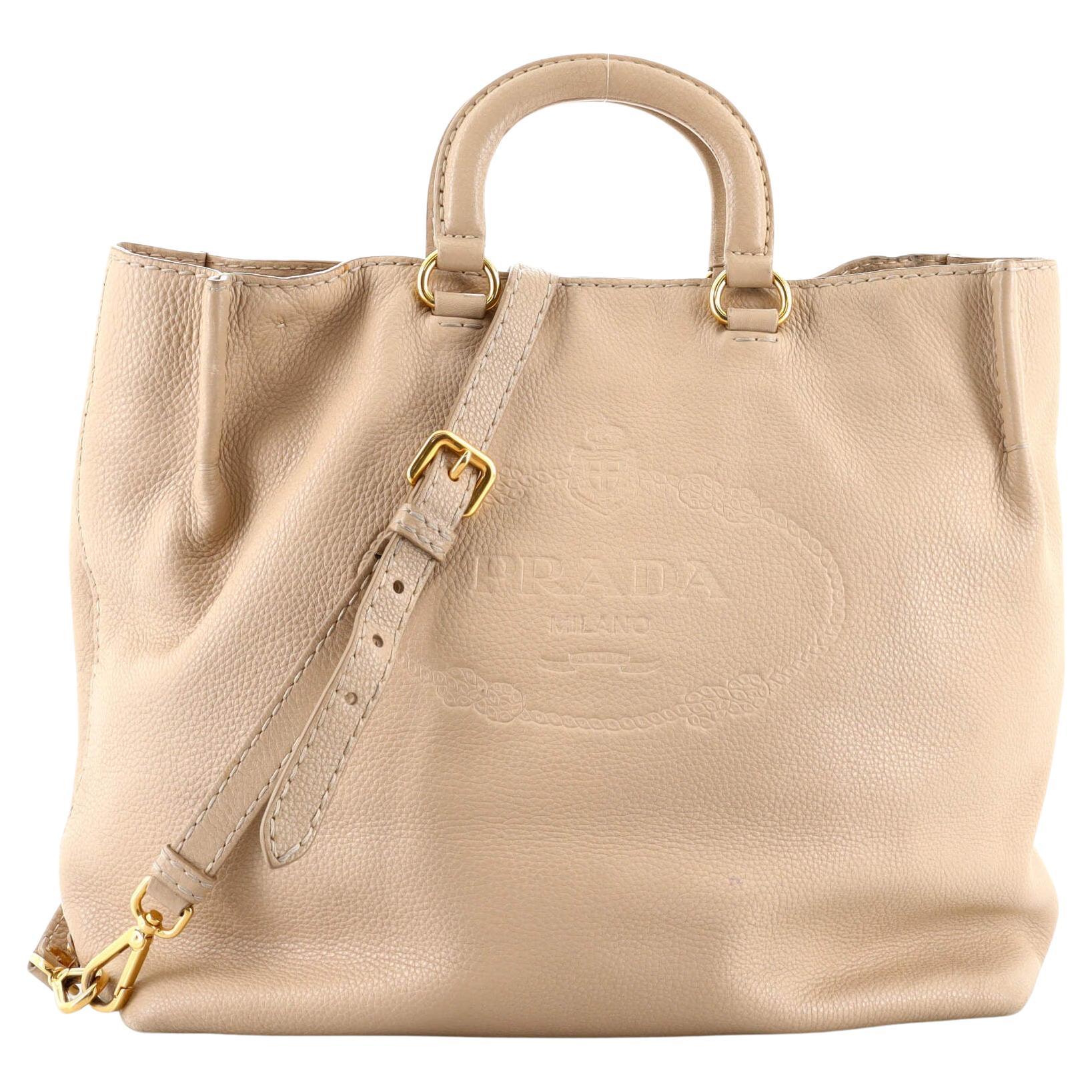 Prada Beige Saffiano Lux Leather Large Double Zip Tote at 1stDibs