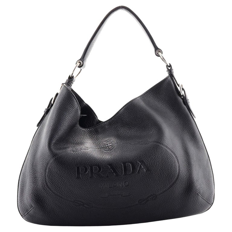 Prada Embossed Logo Shoulder Bag Vitello Daino Large For Sale at 1stDibs