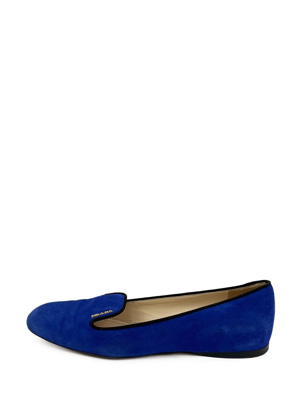 Prada EU 37 Royal Blue Suede Ballet Flats For Sale at 1stDibs