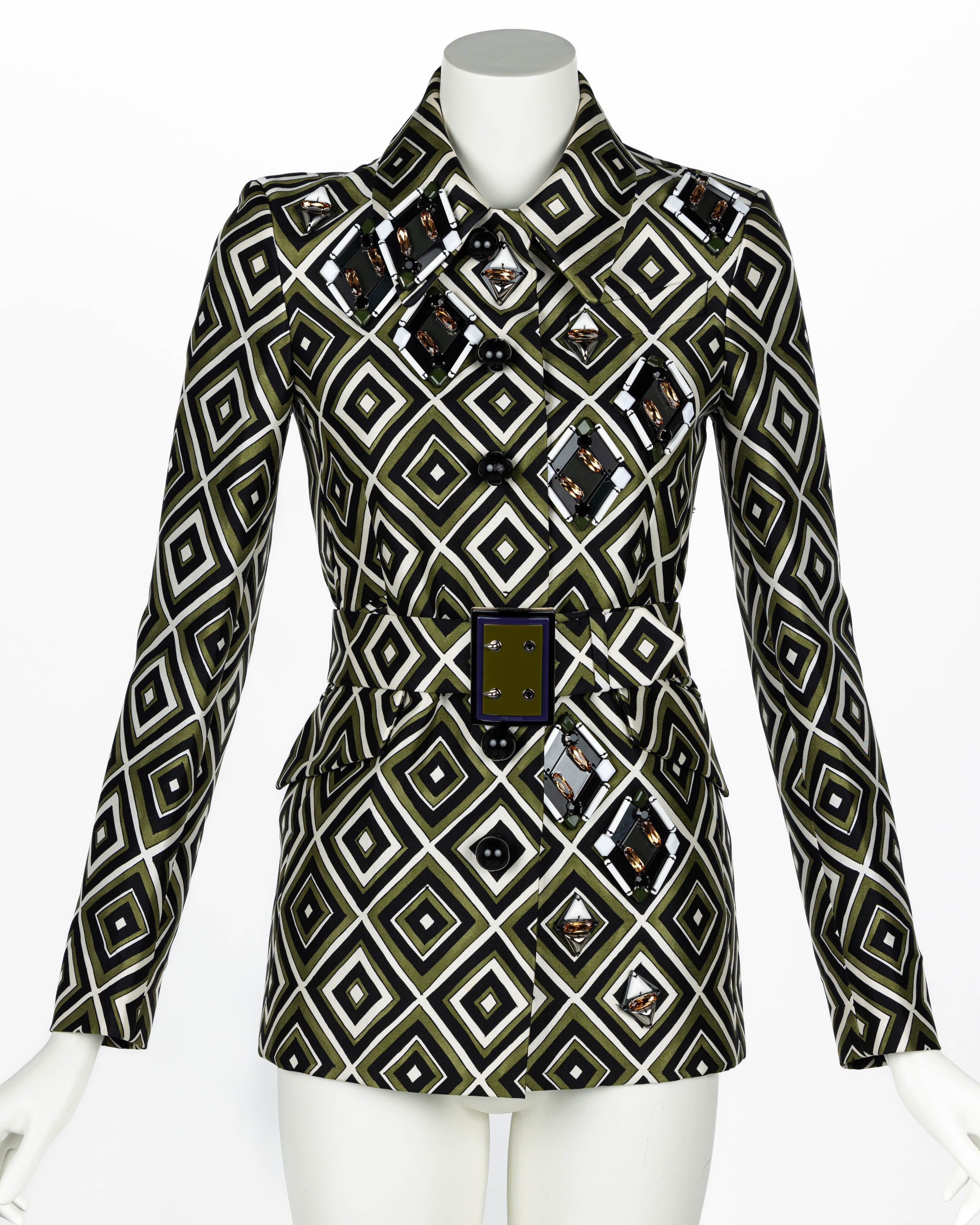 Prada F/W 2012 Geometric Print Crystal and Plexi Embellished Belted ...