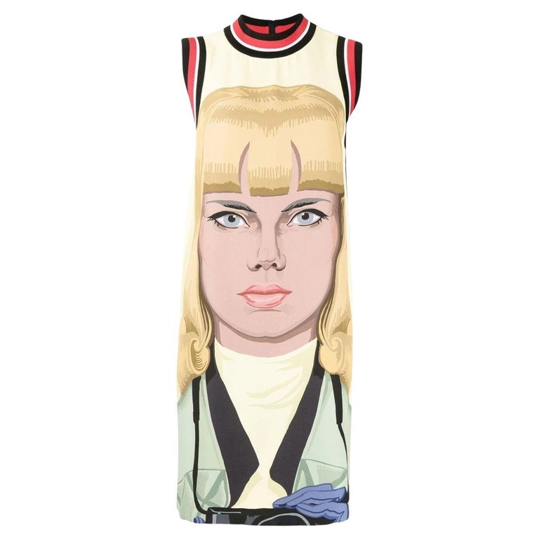 Prada Face Print Silk Sleeveless Dress For Sale at 1stDibs